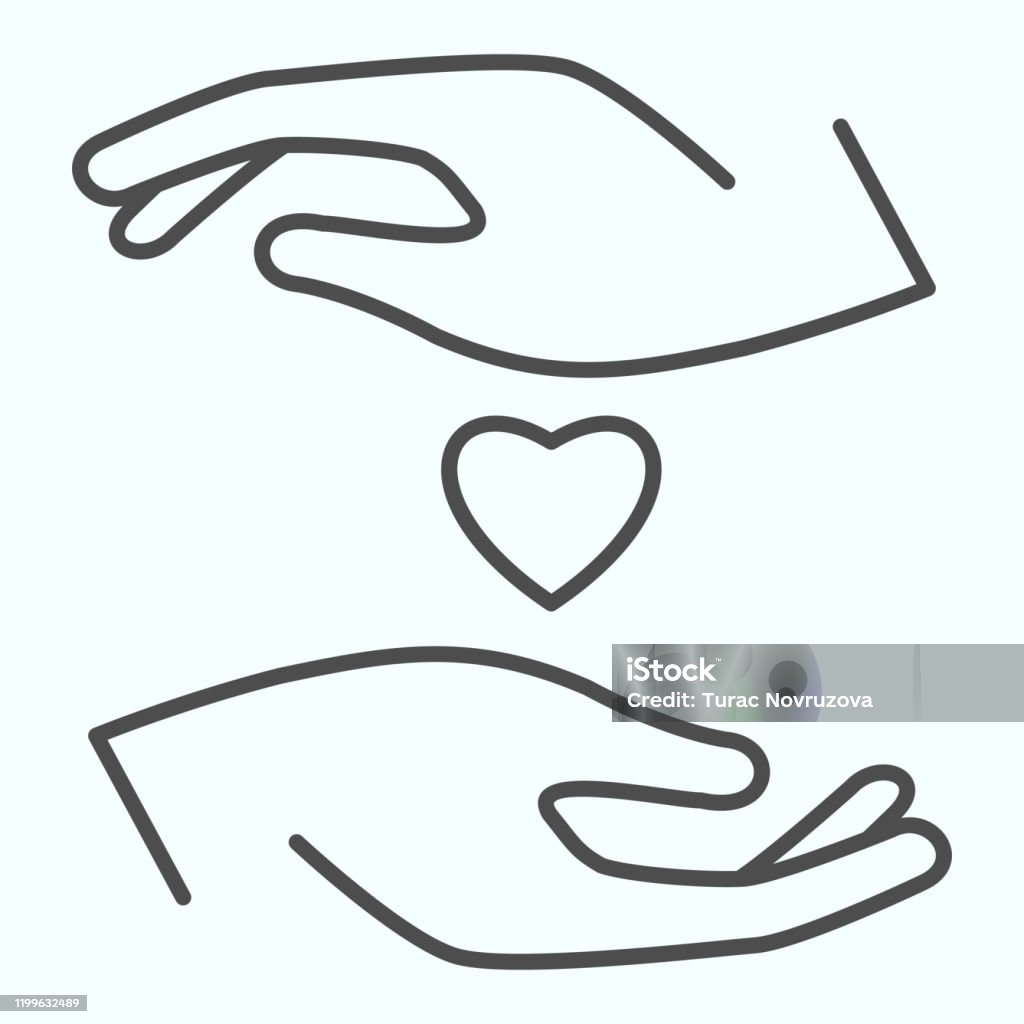 Love Thin Line Icon Heart Between Two Hands Vector Illustration