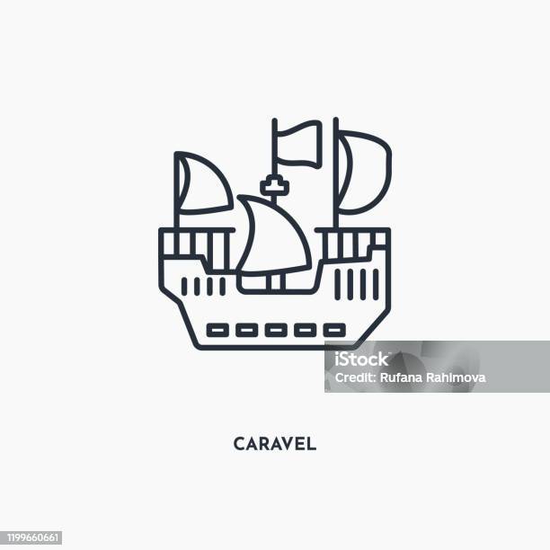 Caravel Outline Icon Simple Linear Element Illustration Isolated Line Caravel Icon On White