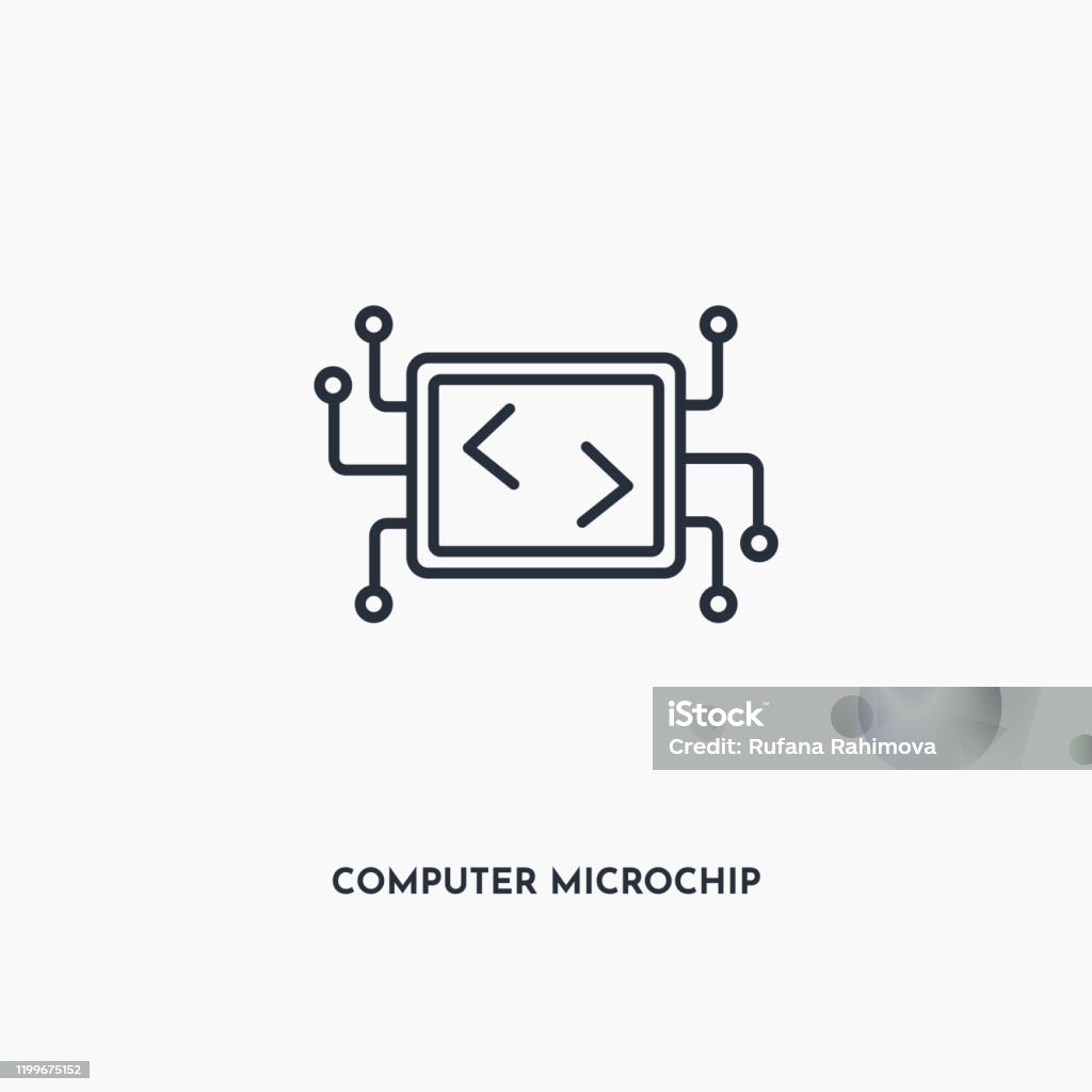 Computer Microchip Outline Icon Simple Linear Element Illustration Isolated Line Computer