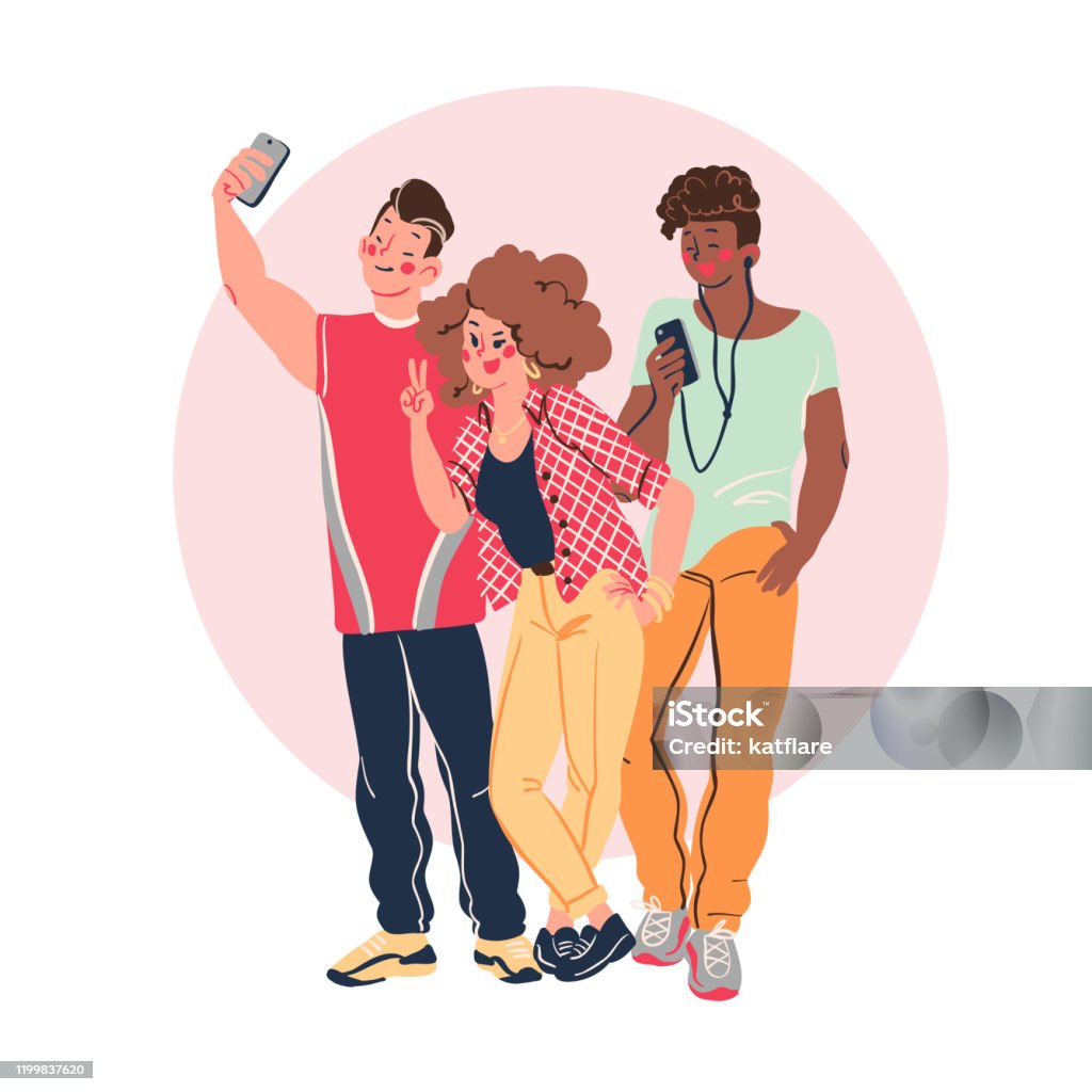 Vetores De Grupo De Jovens Adolescentes Modernos Elegantes Com