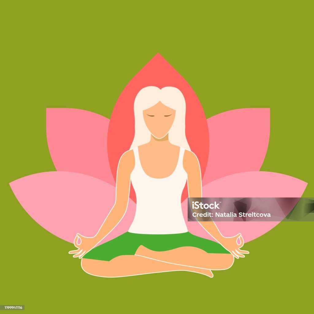 Ilustración De Mujer Sentada En Posición De Loto De Yoga Ilustración