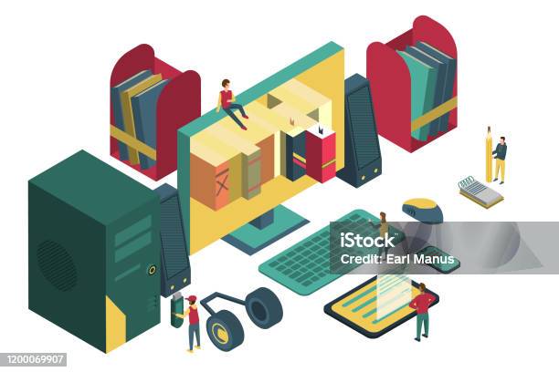 Pendidikan Online Isometrik Web 3d Datar Elearning Vektor Konsep