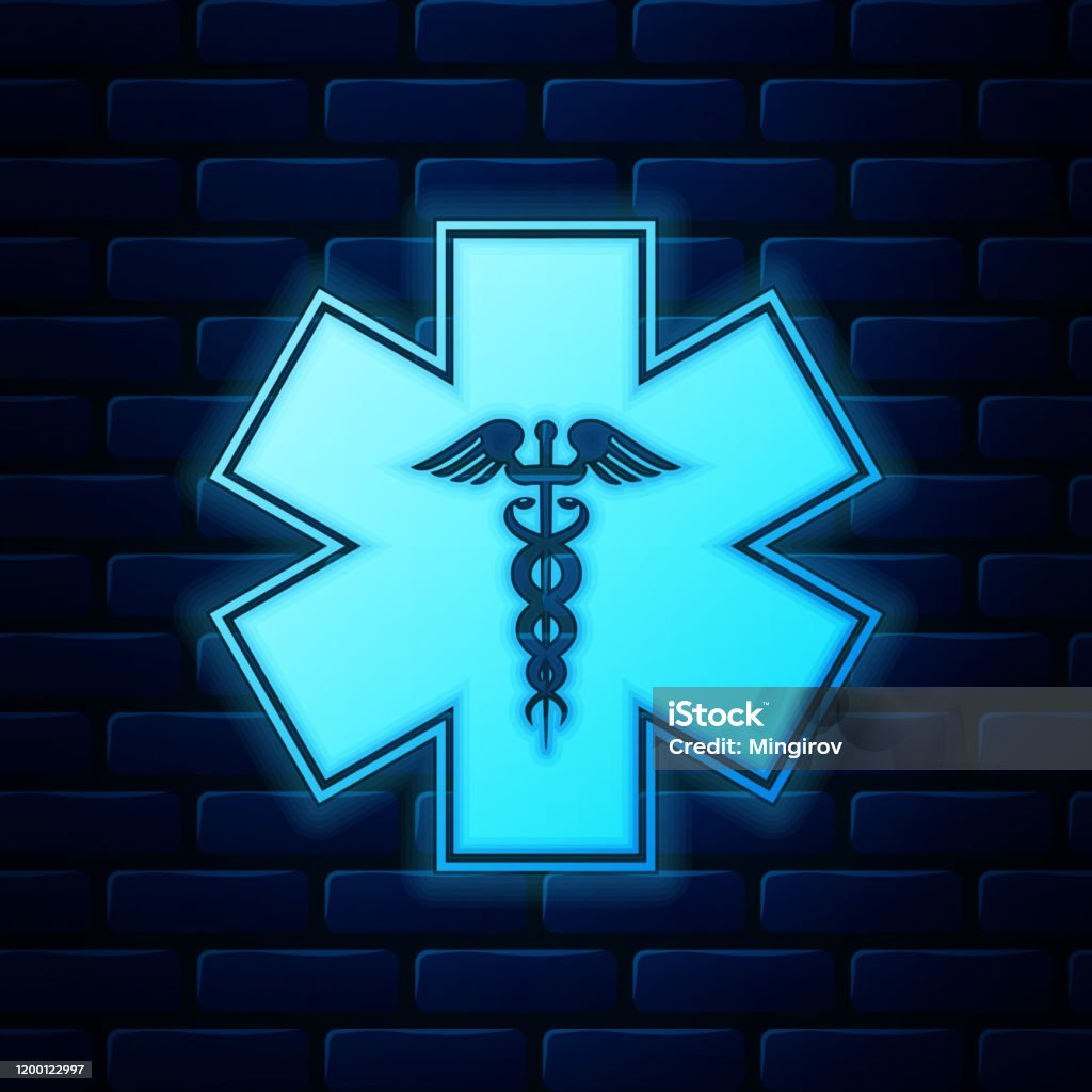 Étoile Durgence De Néon Rougeant Serpent Médical De Caduceus De Symbole