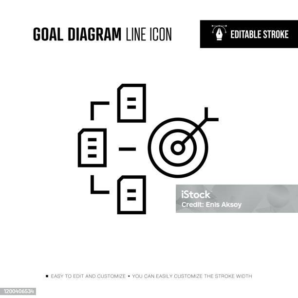 Icône De Ligne De Diagramme Dobjectif Course Modifiable Vecteurs Libres