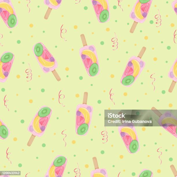 Es Krim Buah Bermotif Mulus Dengan Kiwi Stroberi Jeruk Ilustrasi Es ... Es Krim Buah Bermotif Mulus Dengan Kiwi Stroberi Jeruk Ilustrasi Es ...