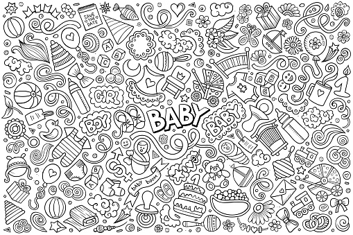 Ligne Dart Vector Doodle Dessin Animé Ensemble Dobjets Et De Symboles