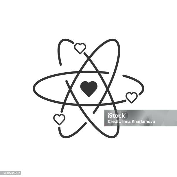 Atom Dengan Elektron Dalam Bentuk Hati Dalam Desain Datar Ilustrasi