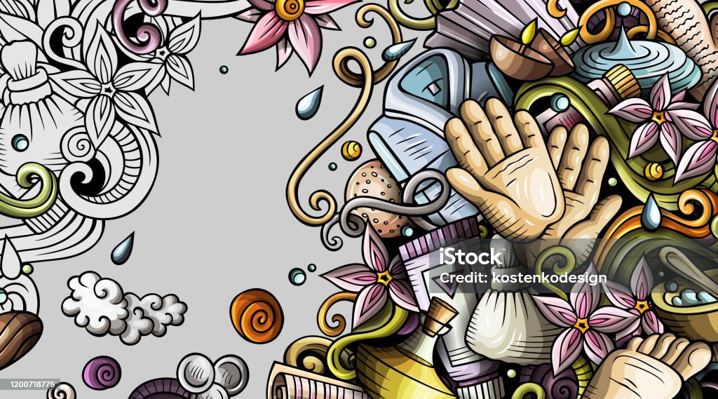 Pijat Tangan Digambar Spanduk Doodle Ilustrasi Rinci Kartun Ilustrasi