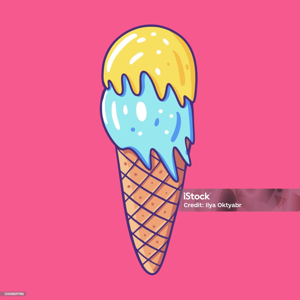 Ilustración De Helado Dulce Con Colores Amarillo Y Azul Ilustración Vectorial Aislado Sobre