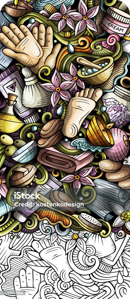 Pijat Tangan Digambar Spanduk Doodle Ilustrasi Rinci Kartun Ilustrasi