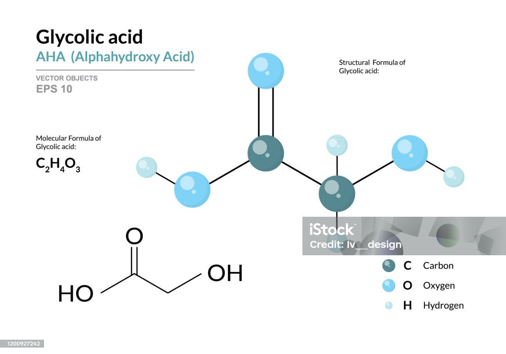 Asam Glikolat Asam Aha Alphahydroxy Formula Kimia Struktural Dan Model