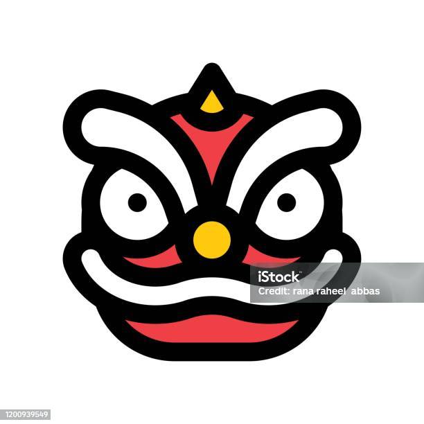 Cina Tahun Baru Terkait Lion Dance Wajah Vektor Dengan Stroke Diedit