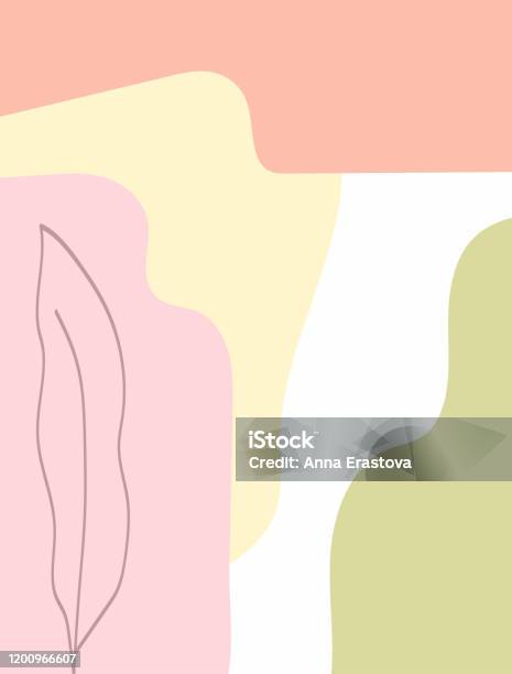 Template Vertikal Abstrak Dengan Bentuk Organik Dan Daun Digambar