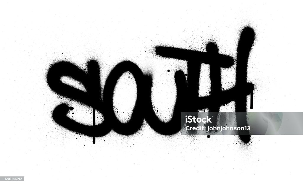 Grafiti Kata Selatan Disemprotkan Dalam Hitam Di Atas Putih Ilustrasi