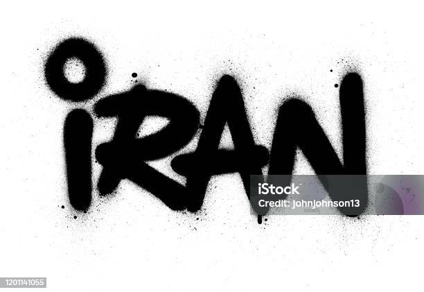 Grafiti Kata Iran Disemprotkan Dalam Hitam Di Atas Putih Ilustrasi Stok