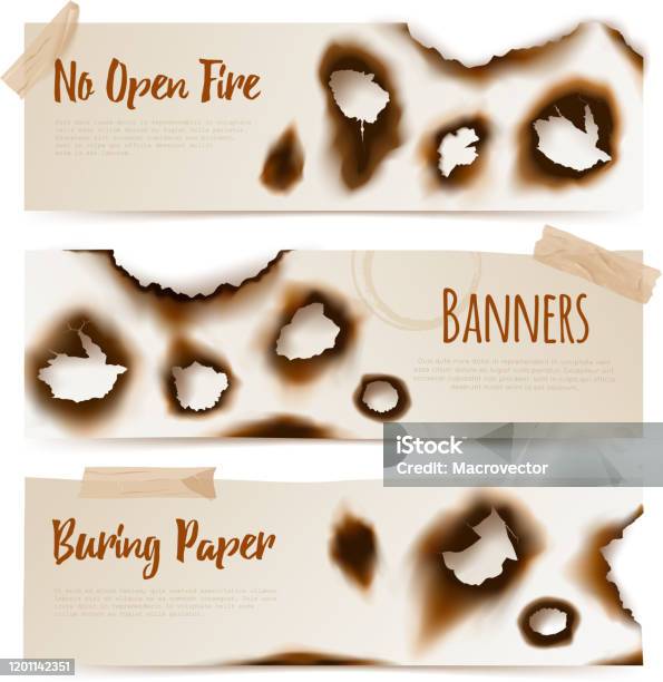 Spanduk Lubang Kertas Yang Terbakar Ilustrasi Stok Unduh Gambar