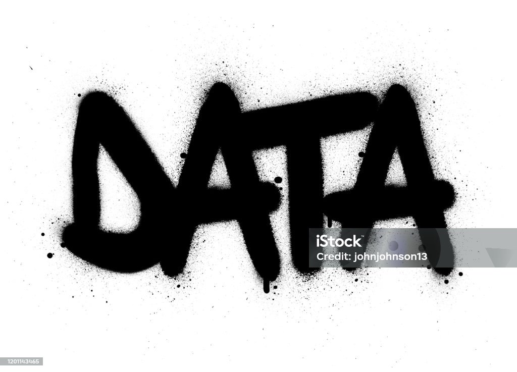 Kata Data Grafiti Disemprotkan Dalam Hitam Di Atas Putih Ilustrasi Stok