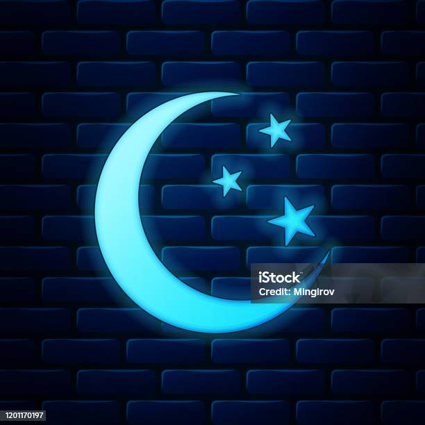 Lune De Néon Rougeante Et Icône Détoiles Disolement Sur Le Fond De Mur