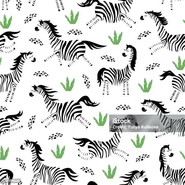 Zebra Lucu Dan Hijau Tropis Daun Pola Mulus Karakter Kartun Hewan ... Zebra Lucu Dan Hijau Tropis Daun Pola Mulus Karakter Kartun Hewan ...
