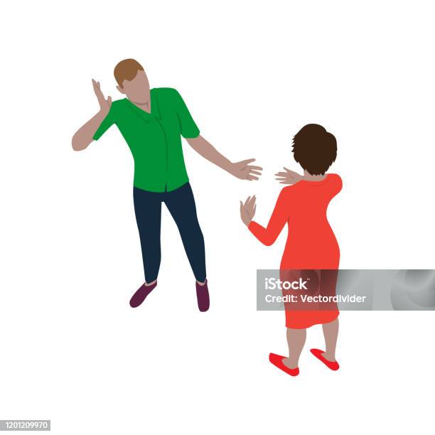 Isolated Man And Woman Talk Emotionally While Standing Scene Of Young