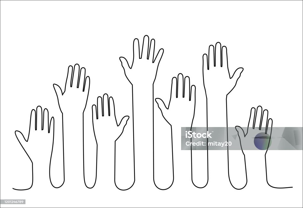 Raised Hands Volunteering Continuous One Line Drawing Minimalism Design