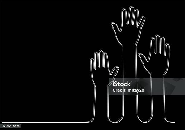 Raised Hands Volunteering Continuous One Line Drawing Minimalism Design