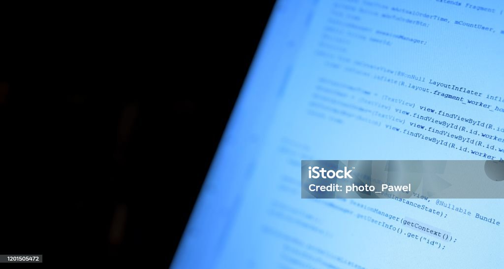 Android Mobile Development Application Source Code On Notebook Blue Screen Background Software