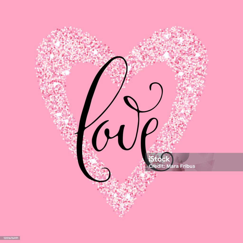 Love Valentines Day Glitter Heart Greeting Card Stock Illustration