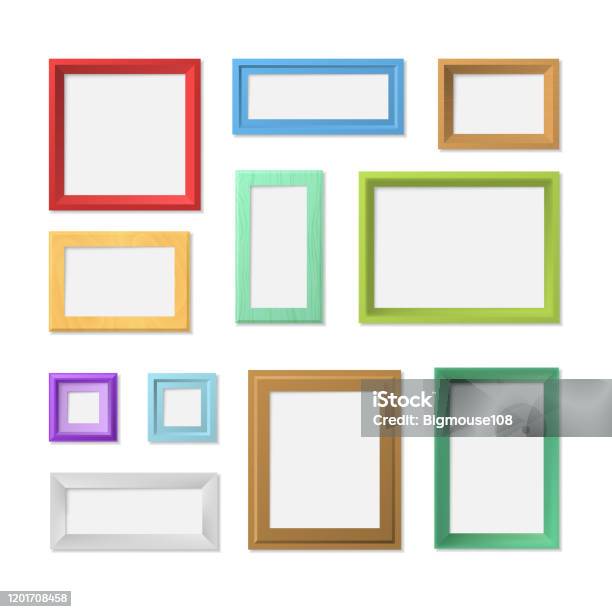 Realistis Rinci 3d Kosong Warna Foto Bingkai Template Mockup Set Vektor ... Realistis Rinci 3d Kosong Warna Foto Bingkai Template Mockup Set Vektor ...