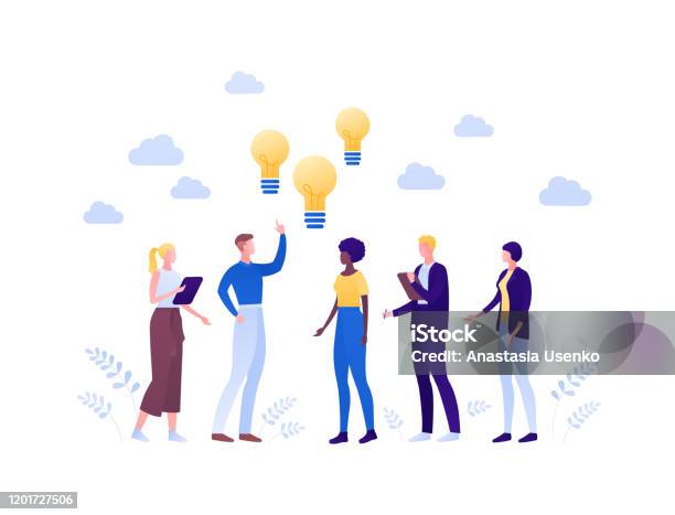 Konsep Brainstorming Ide Kerja Sama Bisnis Ilustrasi Vektor Orang Datar