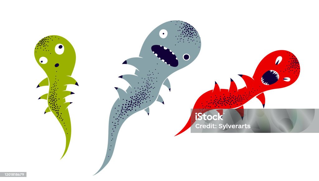 Aneh Kartun Menyeramkan Lucu Monster Terisolasi Pada Ilustrasi Vektor