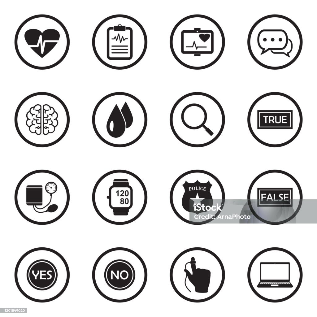 Lie Detector Icons Black Flat Design In Circle Vector Illustration