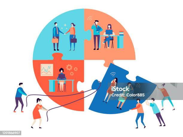 Orang Yang Menghubungkan Elemen Tekateki Konsep Bisnis Metafora Tim