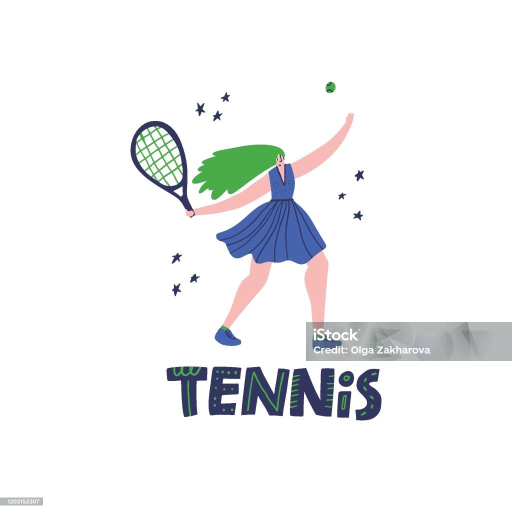 Ilustrasi Vektor Yang Digambar Dengan Tangan Pemain Tenis Profesional Wanita Olahraga Dengan