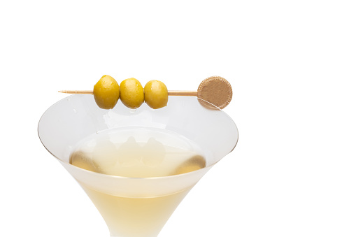 Martini Cocktail With Green Olives On Marble Board Close Upclassic