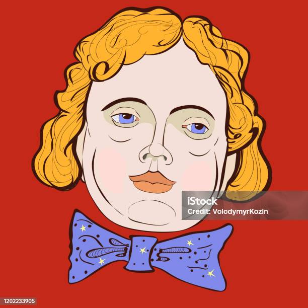 Ilustrasi Vektor Potret Seorang Pria Dengan Rambut Panjang Dalam Dasi
