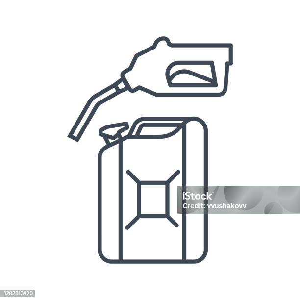 Spbu Ikon Garis Tipis Nosel Pompa Bensin Kaleng Bahan Bakar Ilustrasi