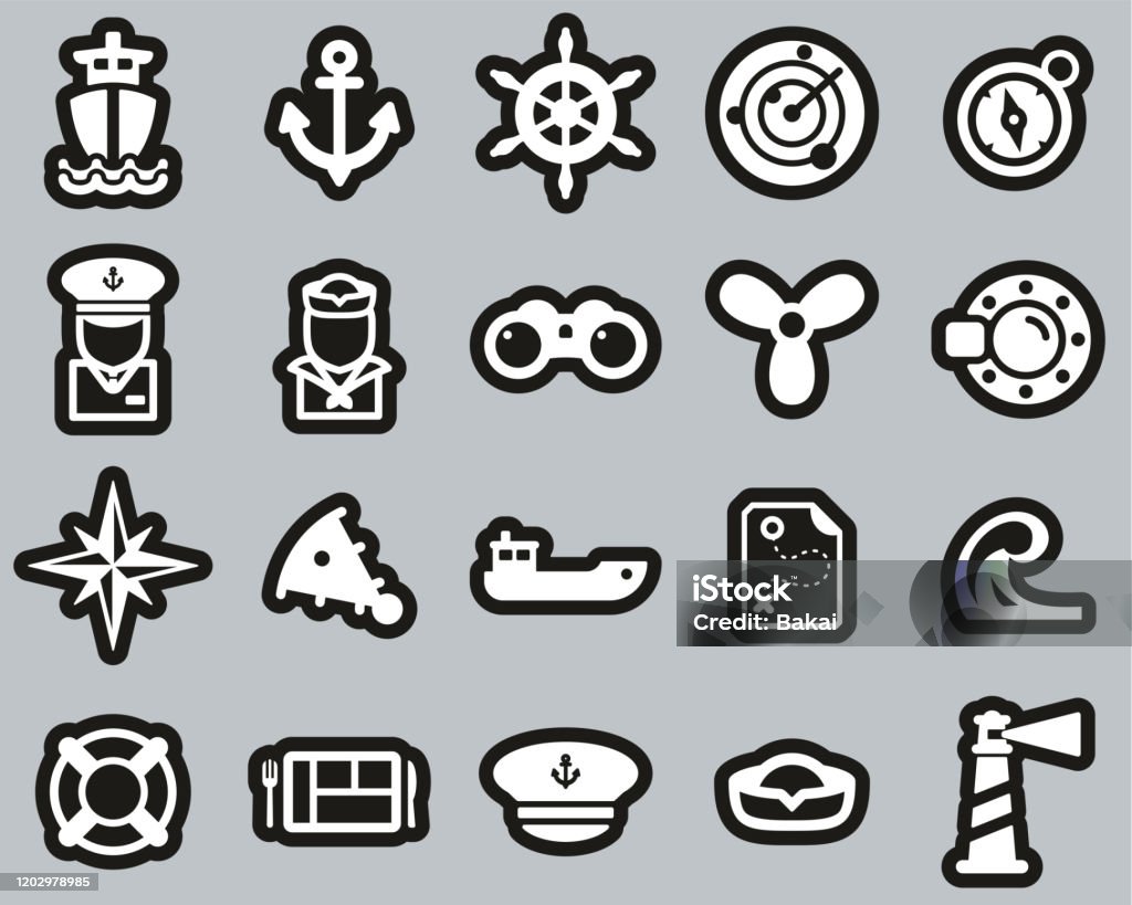 Nautical Vessel Equipment Icons White On Black Sticker Set Big Stock