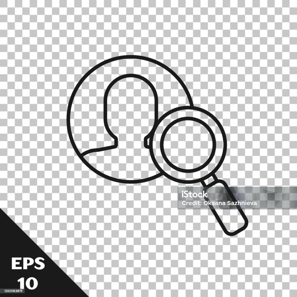 Black Line Magnifying Glass For Search A People Icon Isolated On