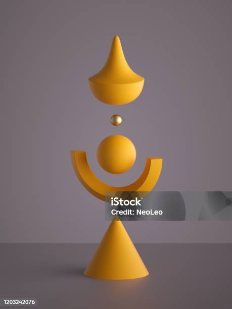 Render 3d Bentuk Geometris Kuning Monokrom Abstrak Terisolasi Latar