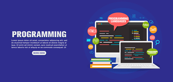 Programming Languages Banner Coding Flat Illustration Concept Stock