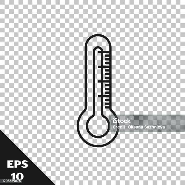 Ikon Termometer Garis Hitam Terisolasi Pada Latar Belakang Transparan