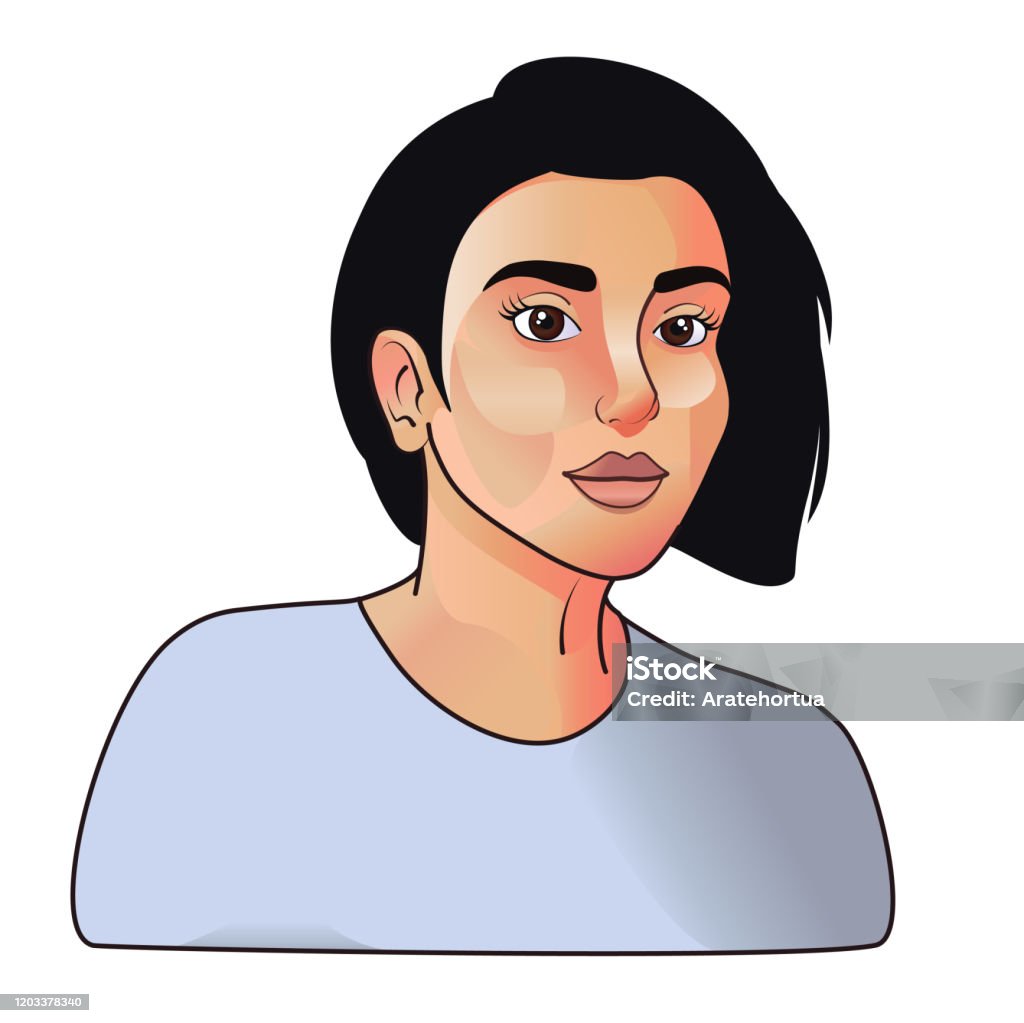 Vector Kartun Gadis Dengan Rambut Lurus Pendek Terisolasi Ilustrasi