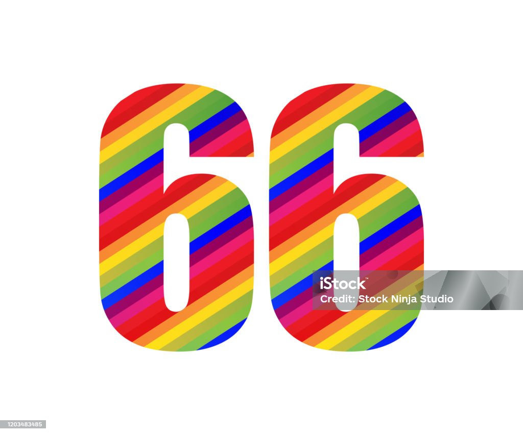66 Number Rainbow Style Numeral Digit Colorful Number Vector