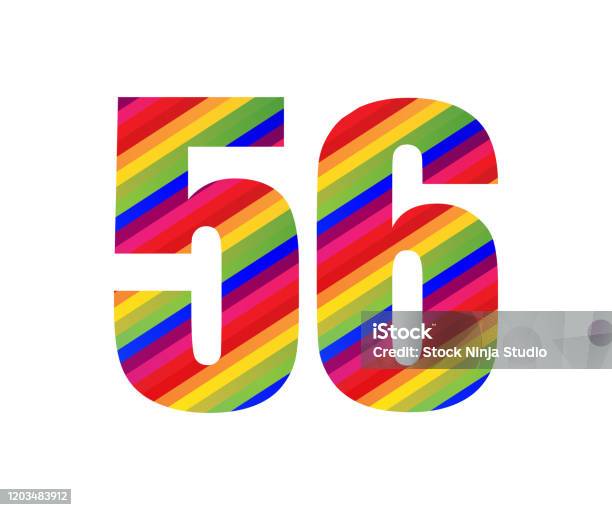 56 Number Rainbow Style Numeral Digit Colorful Number Vector