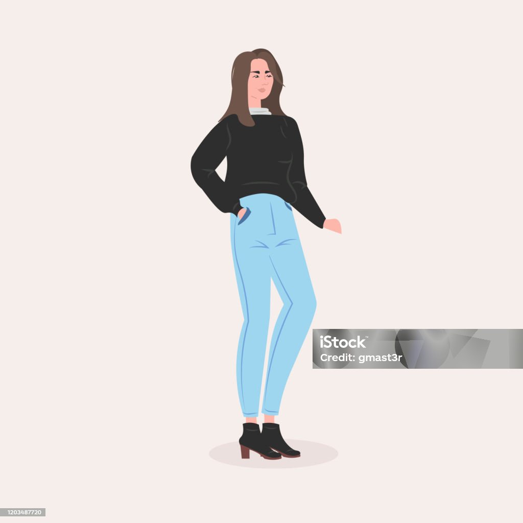 Fashion Potret Wanita Cantik Berdiri Pose Karakter Kartun Wanita Dengan