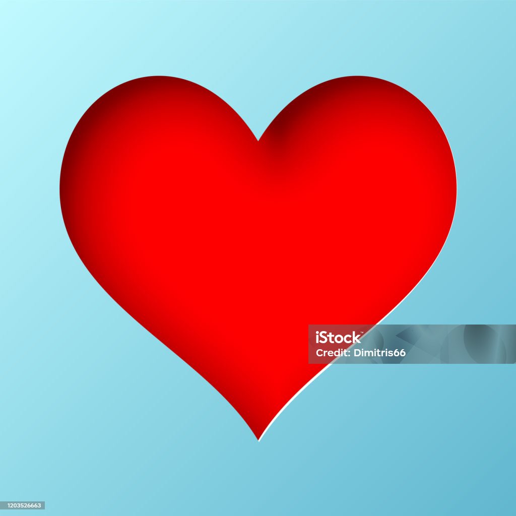 Ilustración De Forma De Corazón Rojo En Corte De Papel Azul Y Más