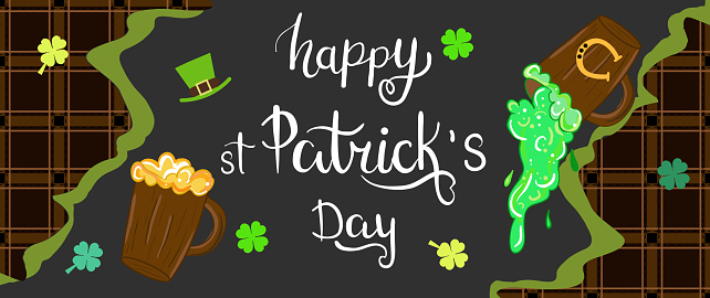 Illustration Of Happy Saint Patricks Day With Hand Drawn Phrase Beer