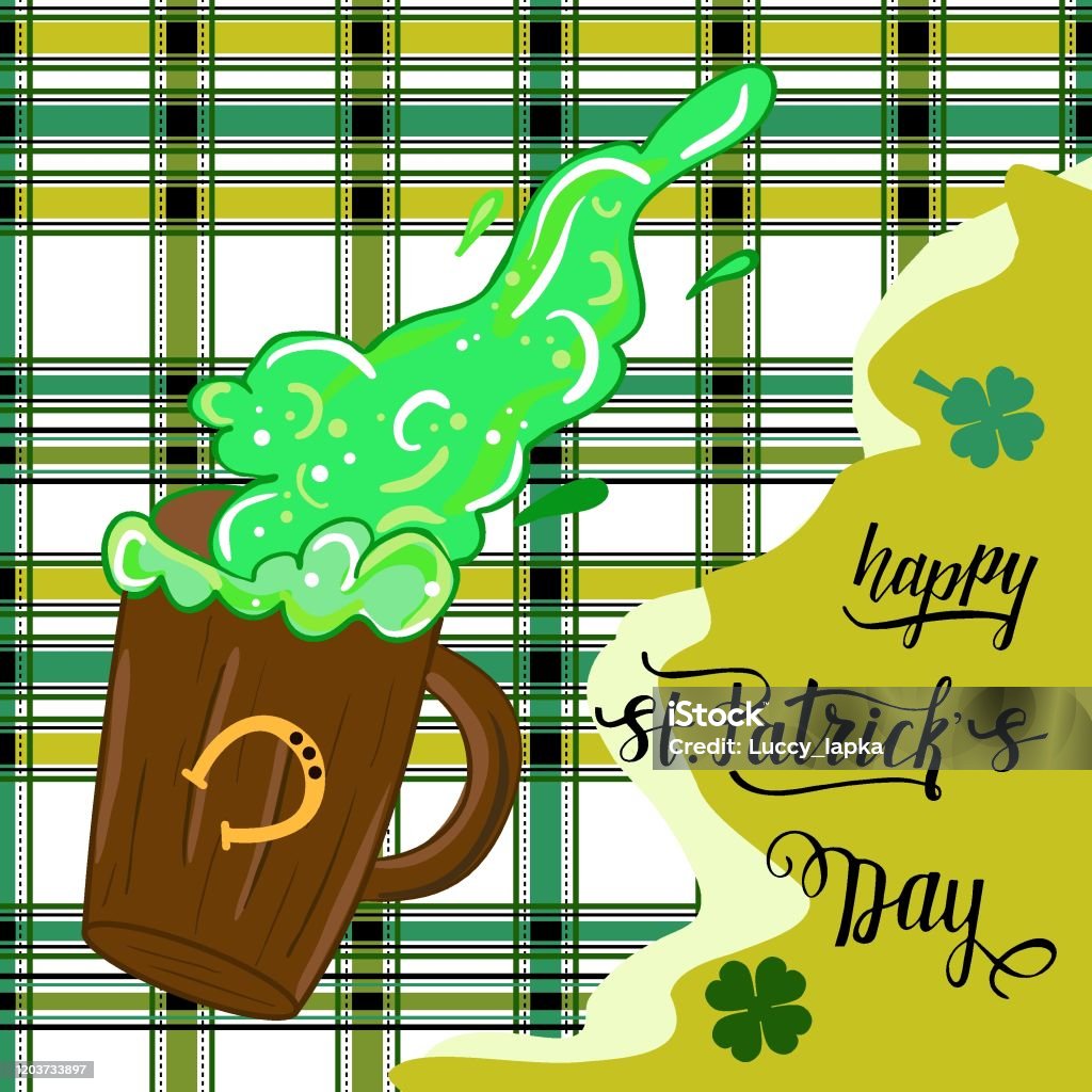 Vector Illustration Of Happy Saint Patricks Day With Hand Drawn Phrase