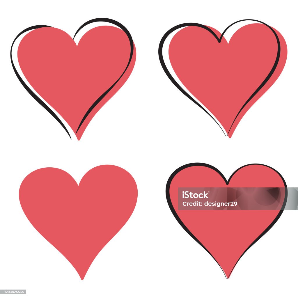 Red Hearts Icon Set Concept Of Love Vector Design Stock Illustration